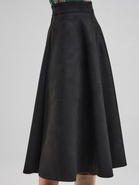 Юбка Женский Sherbi черный Замша в складку, размер 60 Молния Миди На ...