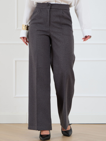 Брюки Женский SLN широкие, прямые антрацитово-серый Шерсть, Хлопок Повседневный, размер 46 ...