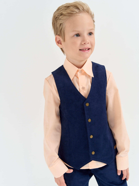Жилет Мальчики BUNGLY синий Вельвет, размер 104 Декоративные пуговицы, Лейбл полуприлегающий ...