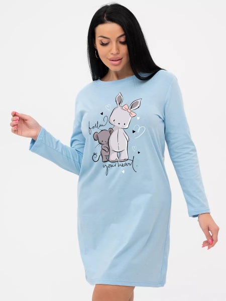 Туника домашняя Женский Sofia trikotaz свободный, размер 44 Хлопок Средний голубой, серый прямое ...