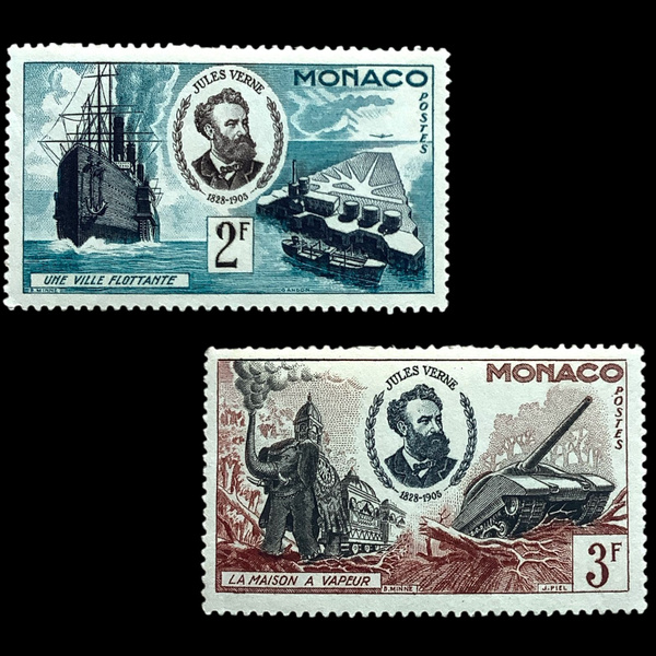 Набор марок Монако "Жюль Верн. Парусники. Корабли. Танки" 1955 года. Без гашения. 2 штуки купить ...