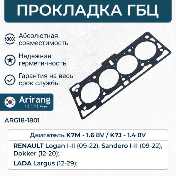 Прокладка головки блока K7M 8V, K7J 8V Renault Logan 1-2, Sandero 1-2 ...