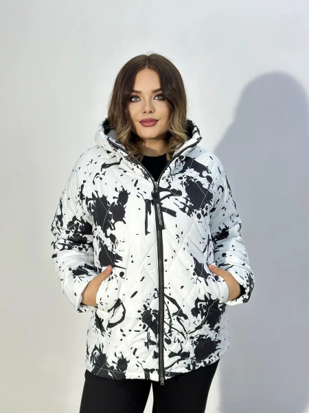 Куртка Женский Jyldyz Капюшон белый, черный круглый Плащевка, размер 54 Демисезон оверсайз ...