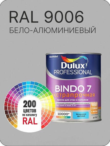 Краска для стен и потолка Dulux Professional Bindo7 экстрапрочная бело -алюминиевый Ral 9006 0,9 ...