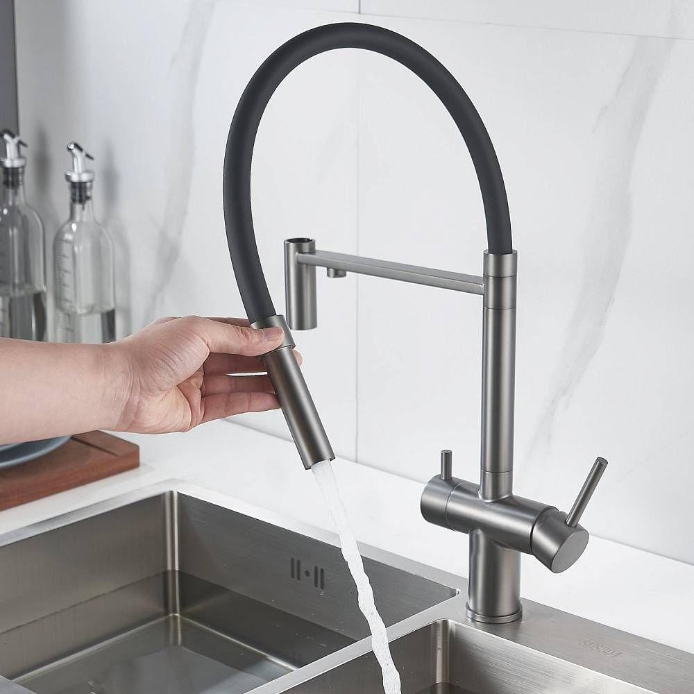 Смеситель для кухни с подключением фильтра Shevanik S178T, оружейная сталь купить на OZON по ...