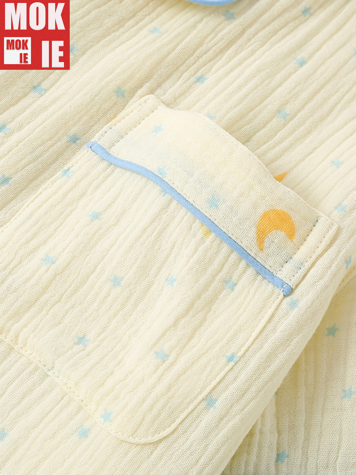 Пижама Женский Mokie с брюками Хлопок, Муслин, размер 48, 50 Звезды бледно-голубой, натуральный ...