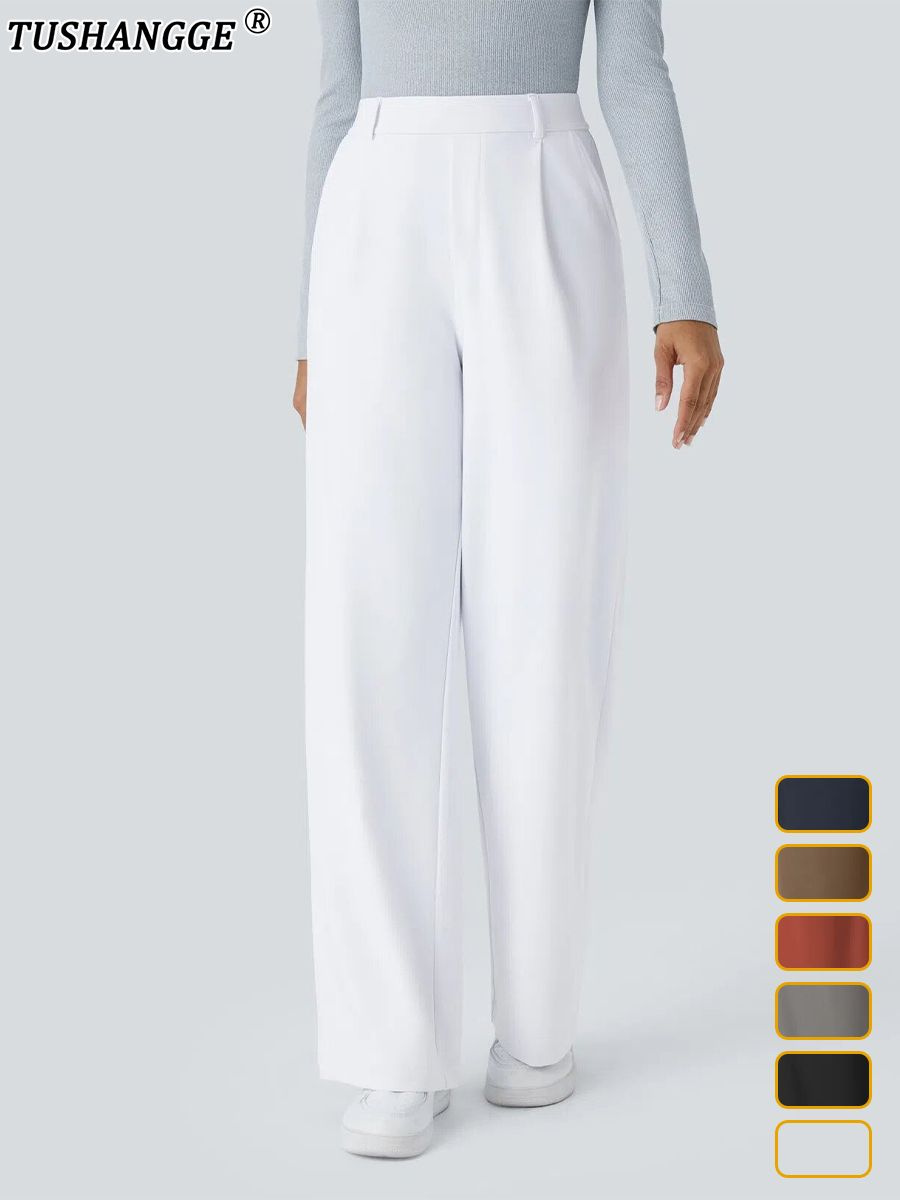 Брюки Женский TUSHANGGE классические кэмел Политекс Повседневный, размер 50, 52 Без застежки ...