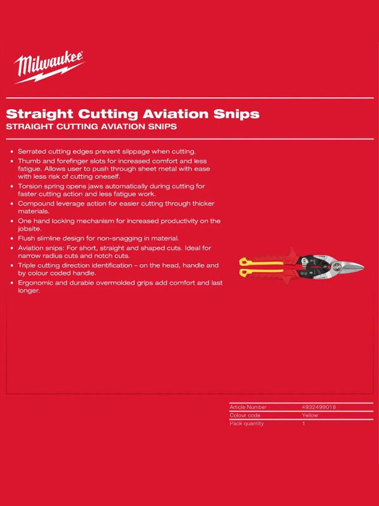 Milwaukee Авиационные ножницы, Ножницы строительные, Плоскогубцы для ...