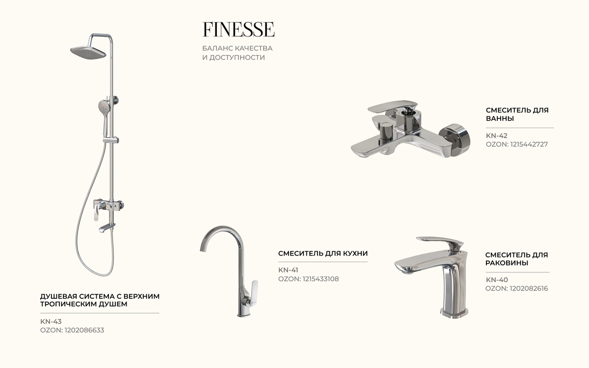 Смеситель для кухни кран KNOTLOR (Finesse KN-41, с высоким поворотным изливом, латунь, хром ...