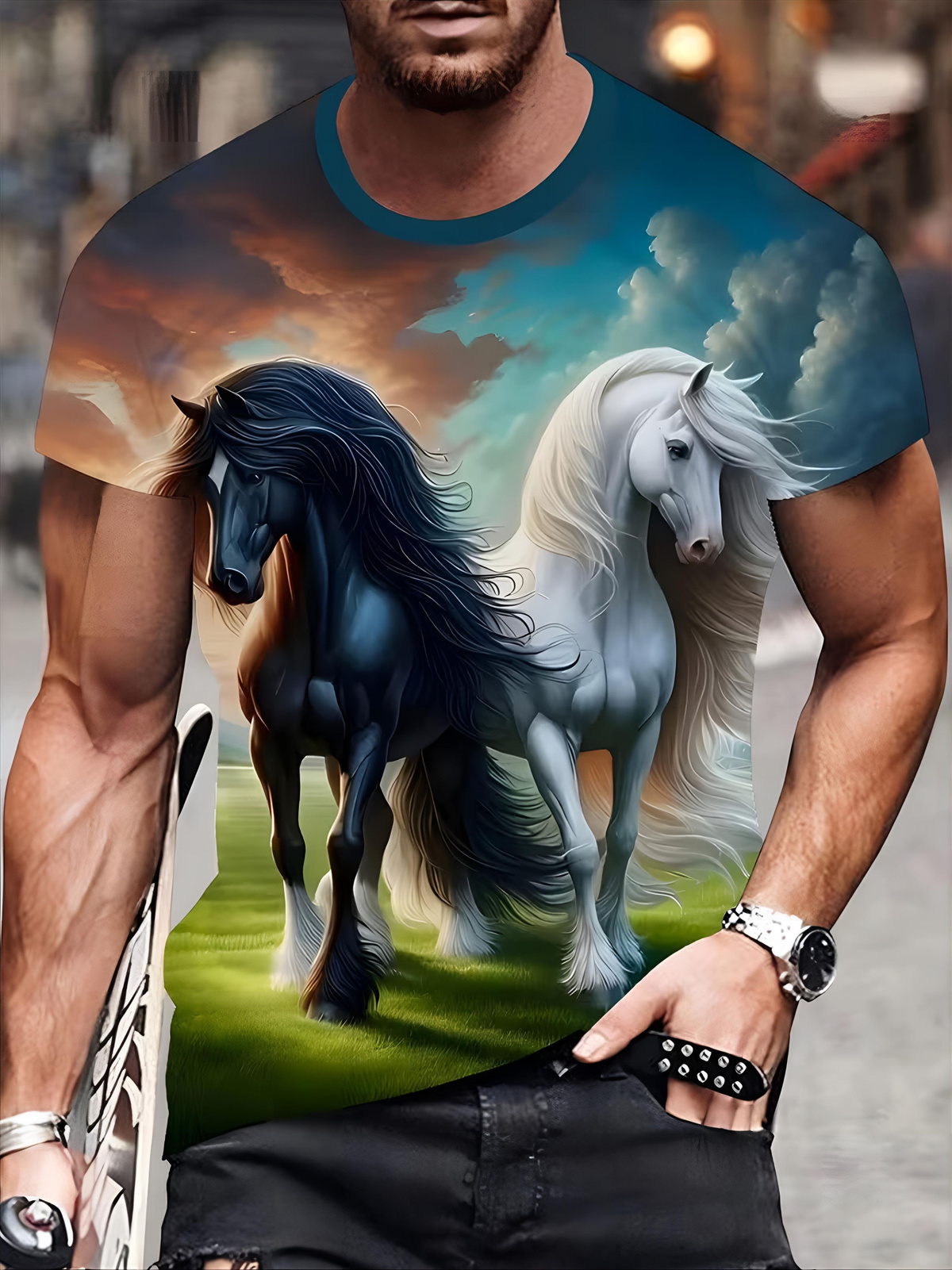 Футболка Мужской разноцветный Короткий, размер 54 Полиэстер FR Мультяшный, Абстракция свободный ...