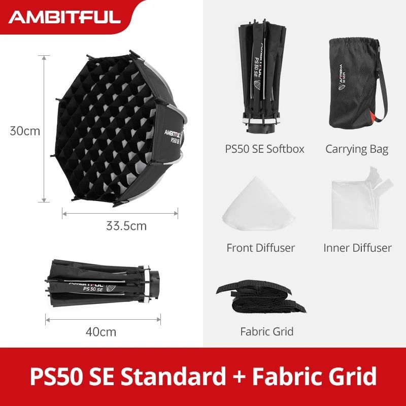 AMBITFUL PS50 SE + grid mini Быстроразъемный восьмиугольный софтбокс с ...