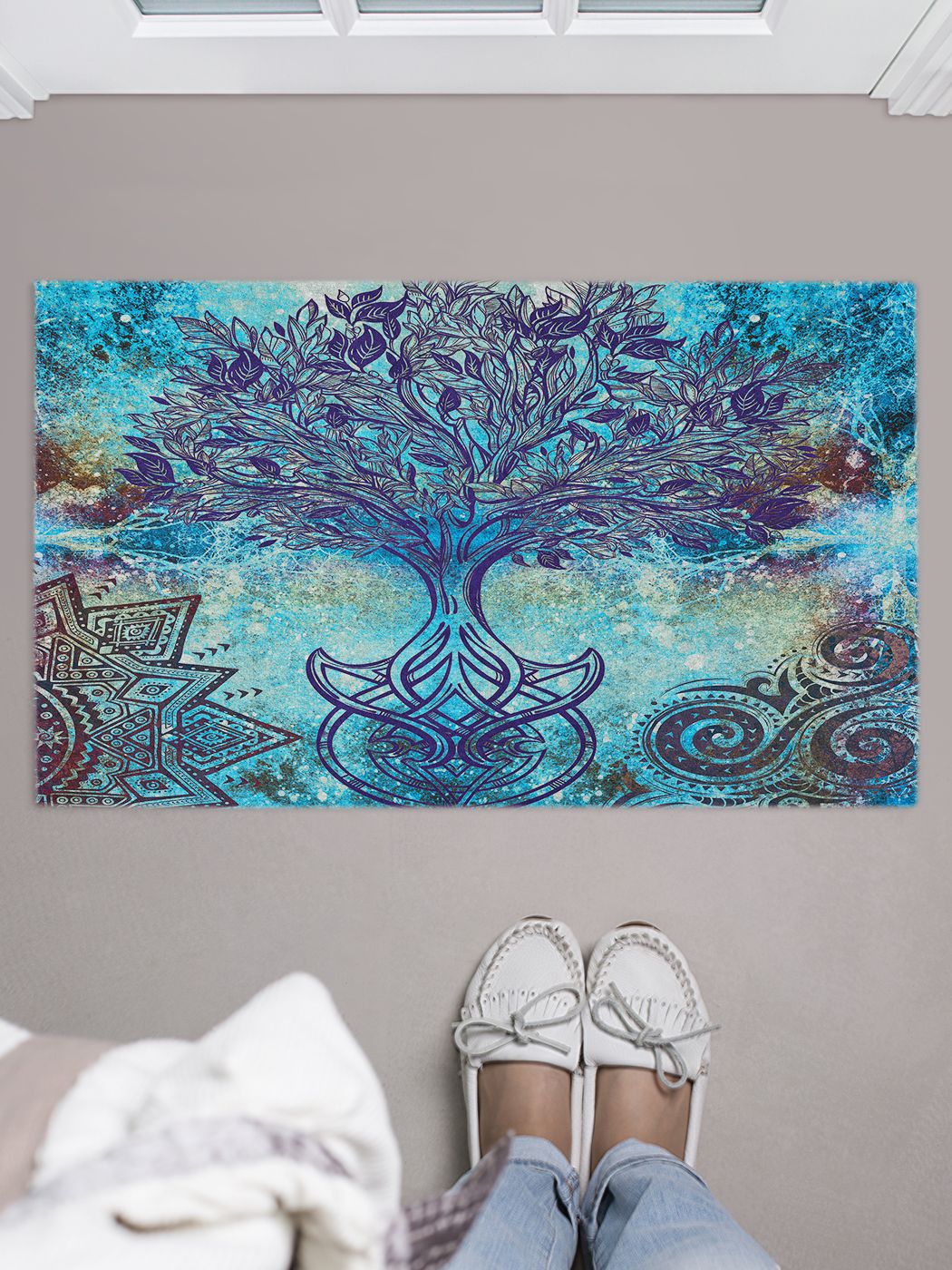 Коврикпридверный JoyArty дерево, птицы, цветы, ветки, деревья, трава, ствол, крона, природа ...