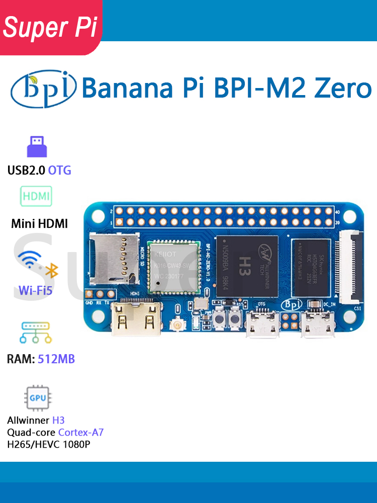 Banana Pi BPi-M2 Zero Single Плита Computer 512MB Allwinner H3 Wi-Fi и Bluetooth купить на OZON ...