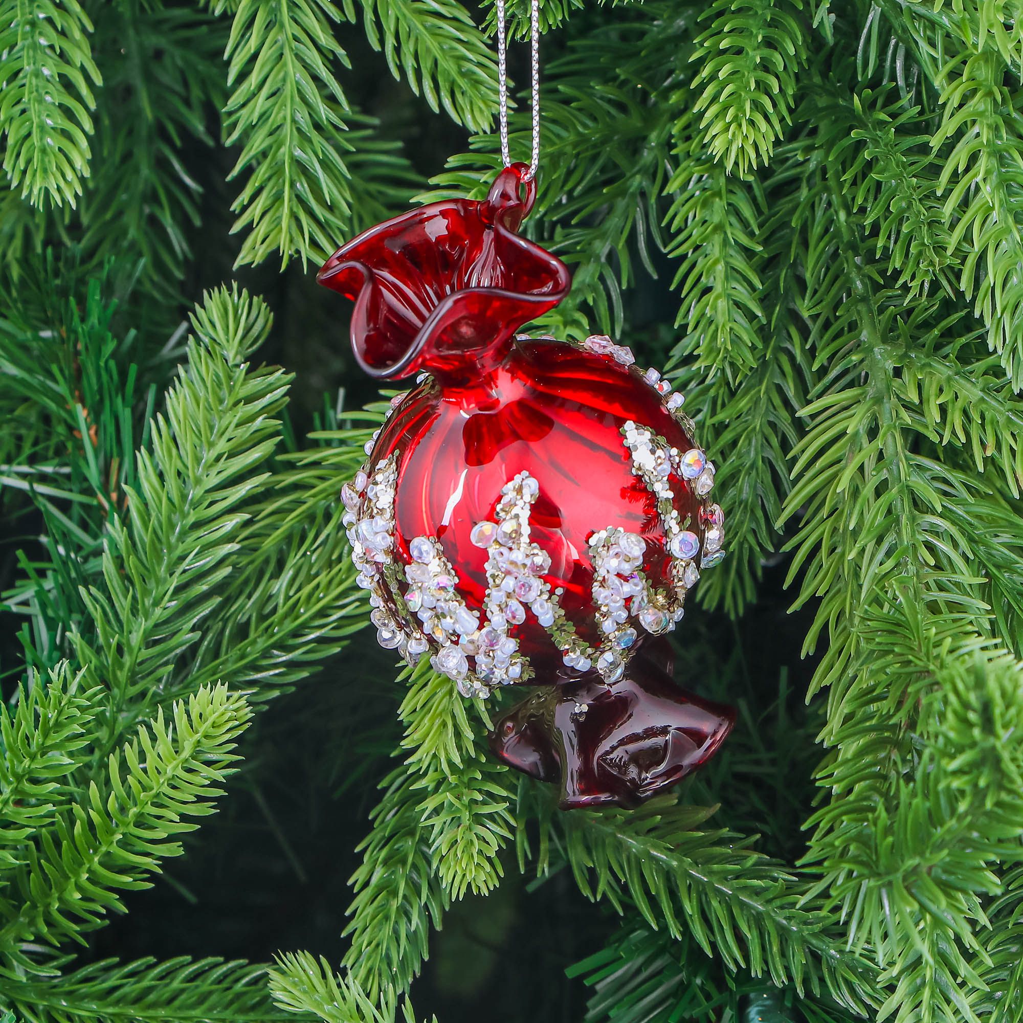 Шар новогодний на елку стеклянный Yancheng Shiny новогодний конфета 5x9 ...