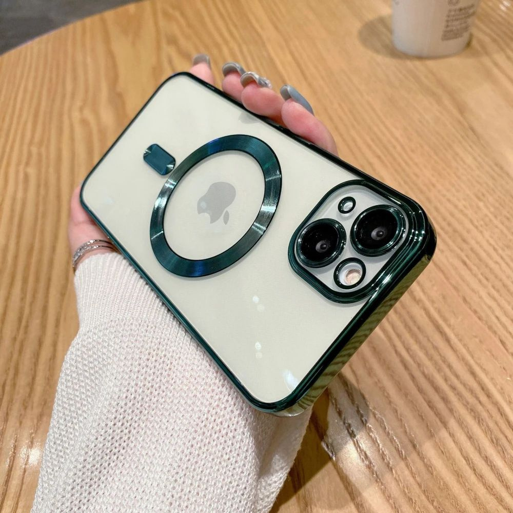 Чехол на iPhone 13 mini Magsafe с защитой камеры зеленый - купить с ...