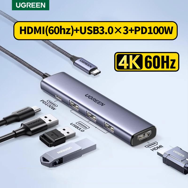 Ugreen Переходник USB HUB 5 в 1. USB разветвитель, type c hdmi, док ...