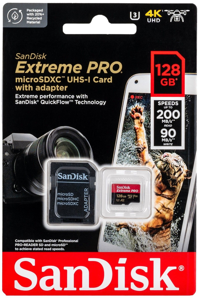 Карта памяти SanDisk Extreme PRO microSDXC 128 ГБ Class 10 UHS-I V30 A2 ...