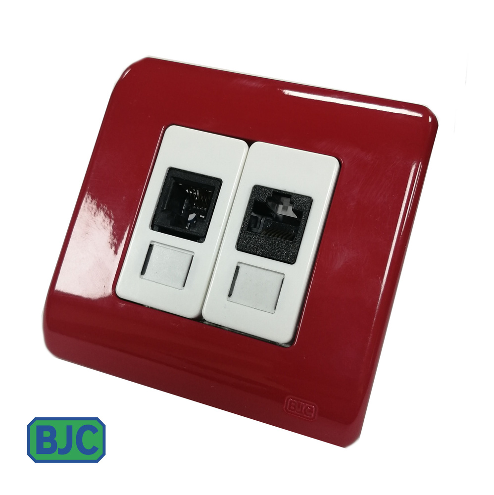 Розетка компьютерная RJ-45 Cat.5e + телефонная RJ-11 Cat3, красная ...