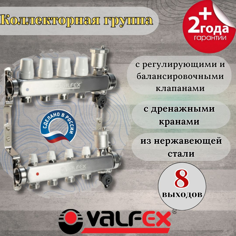 VALFEX, Коллекторная группа на 8 выходов, с регулирующими и балансировочными клапанами и ...