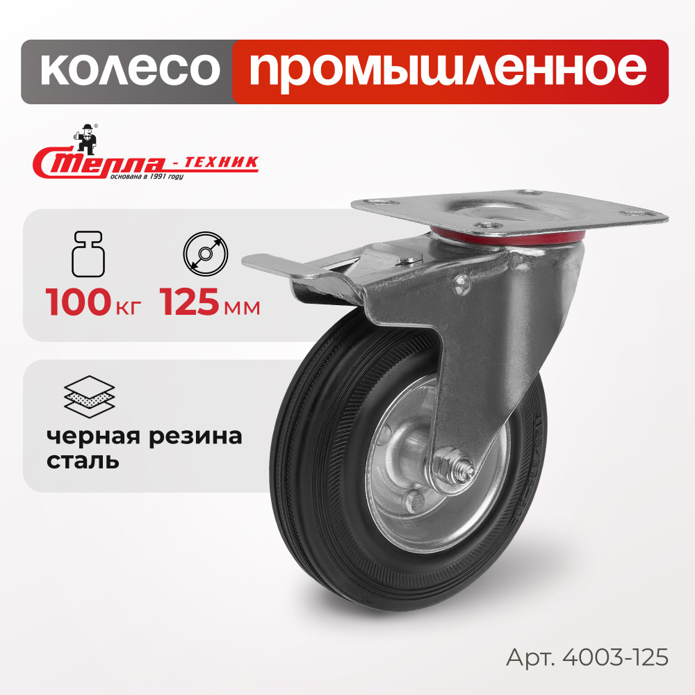Колесо для тележки поворотное с тормозом Стелла-техник 4003-125 диаметр ...