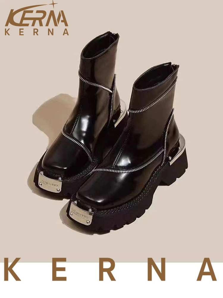 Ботильоны Женский KERNA черный, серый металлик, размер 38 Демисезон Без застёжки Толстый каблук ...