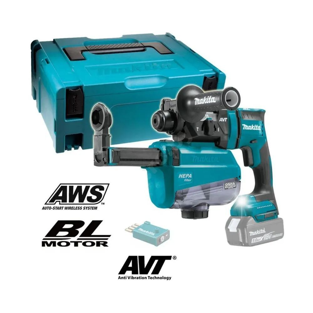 Аккумуляторный перфоратор Makita DHR182ZWJ 1.7Дж, сист. пылеудаления DX05 (без акк. и З/У ...