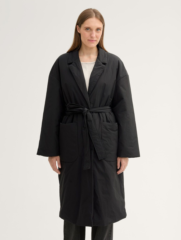 Пуховик Женский Tom Tailor Пояс/ремень черный Полиэстер, размер 48 Длинный Еврозима прямой ...