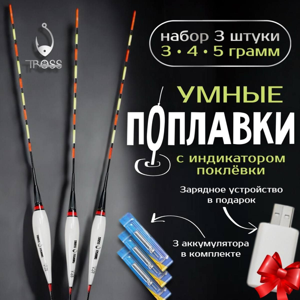 Набор умных поплавков для ночной рыбалки TROSS , 3 г., 4 г. и 5 г., 6 ...