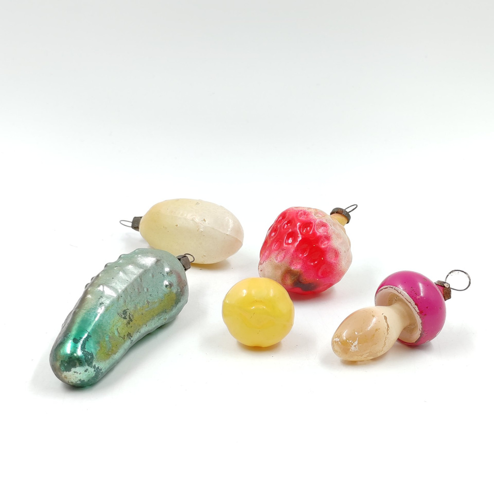 Набор из 5-ти елочных игрушек в виде фруктов, овощей, грибов в подборе, СССР 1960-1980 купить на ...