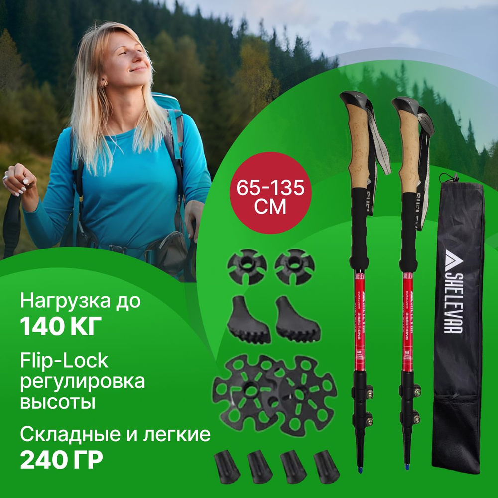 Палки для скандинавской ходьбы SHELEVAR. Треккинговые палки, красные купить на OZON по низкой ...