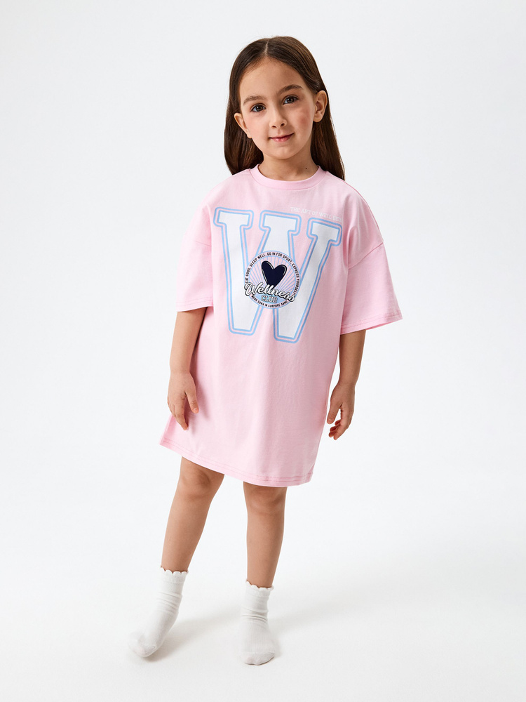 Ночная сорочка Девочки Acoola Трикотаж, Хлопок, размер 158, 164 розовый, белый Короткий ...