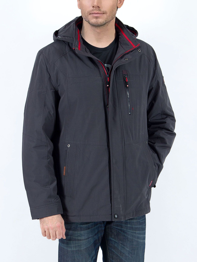 Куртка Мужской Corbona Карманы, Капюшон темно-серый Плащевка, размер 68 Длинный Демисезон прямой ...