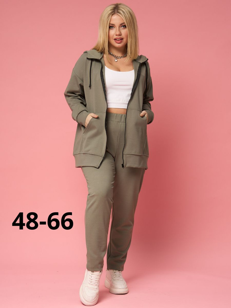 Костюм спортивный Женский SPARADA Спортивный брючный зеленый, размер 56, 58 Трикотаж Однотонный ...