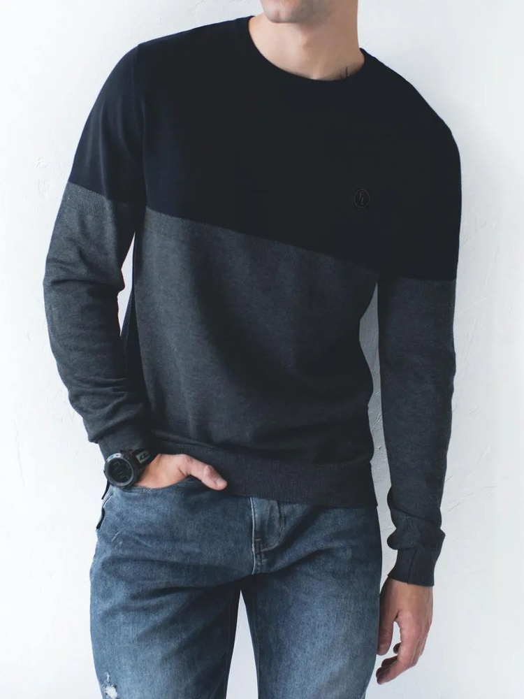 Джемпер Мужской FLOW LAB черный, серый Вискоза, Нейлон, размер 56 Без застежки Лейбл свободный ...