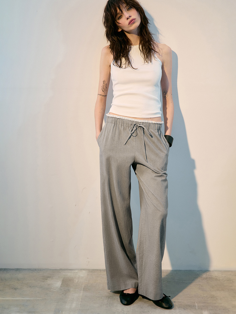 Брюки Женский Befree широкие серый Ткань Повседневный, размер 42 Резинка полуприталенный На ...