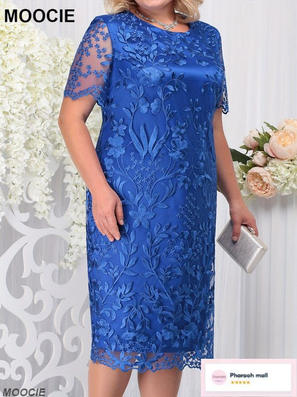 Платье Женский MOOCIE синий Вечерний/праздничный Политекс, Хлопок, размер 50 Молния Цветочный ...