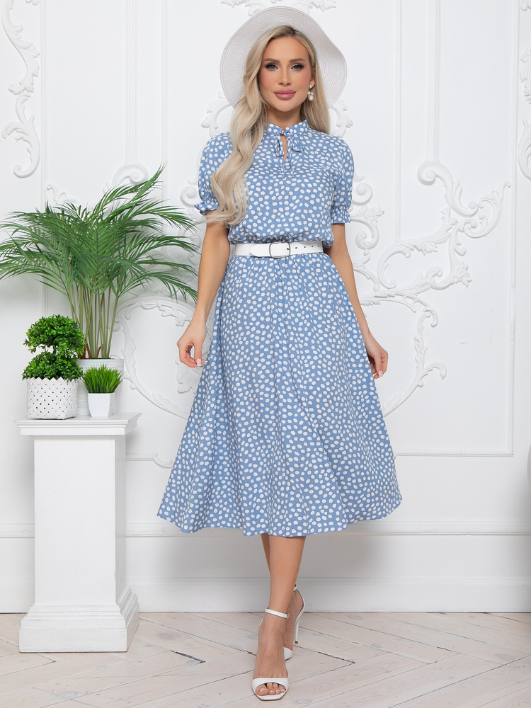 Платье Женский BELLMELODY серебристо-голубой Вечерний/праздничный Короткий Штапель, размер 54 ...