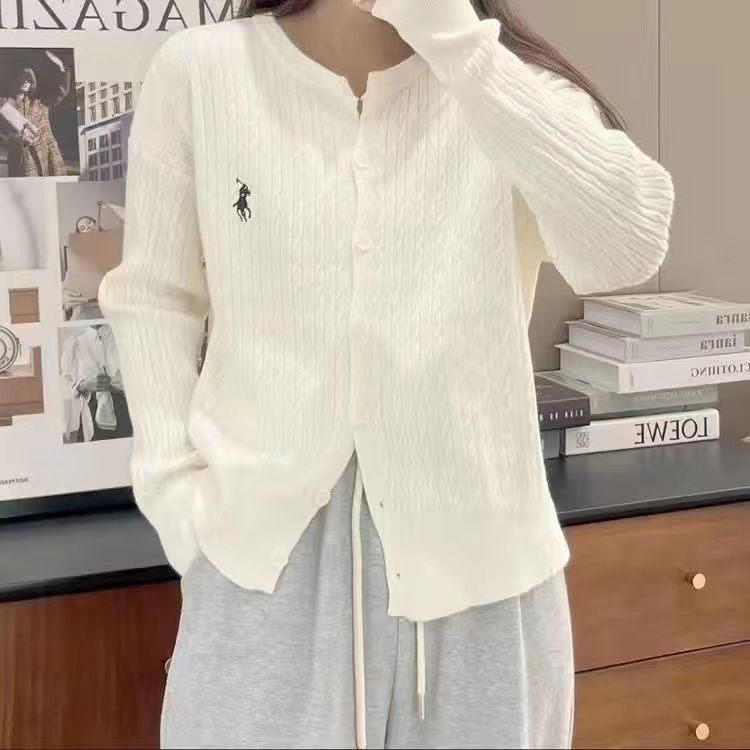 Свитер Женский Polo Ralph Lauren бежевый Вискозный шелк размер 46 Пуговицы Вышивка облегающий