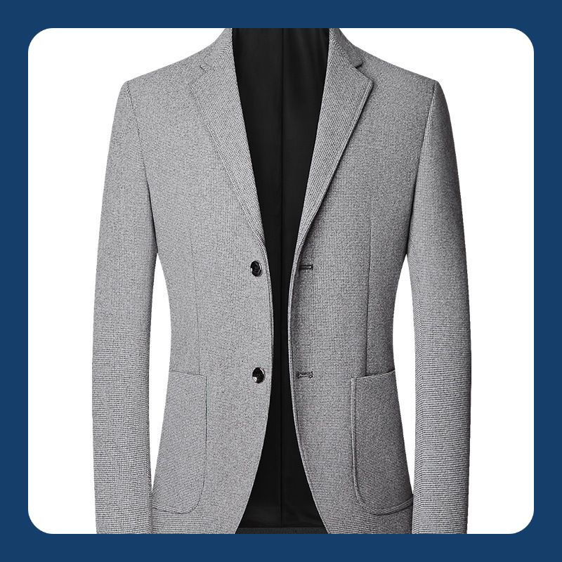 Пиджак Мужской бело-серый, размер 56 Полиэстер Воротник свободный Длинный Повседневный Кнопки ...