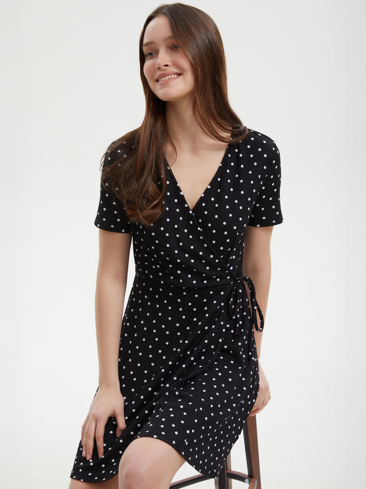 Платье Женский nice&easy черный с запахом Повседневный Короткий Полиэстер, Эластан, размер 46 ...