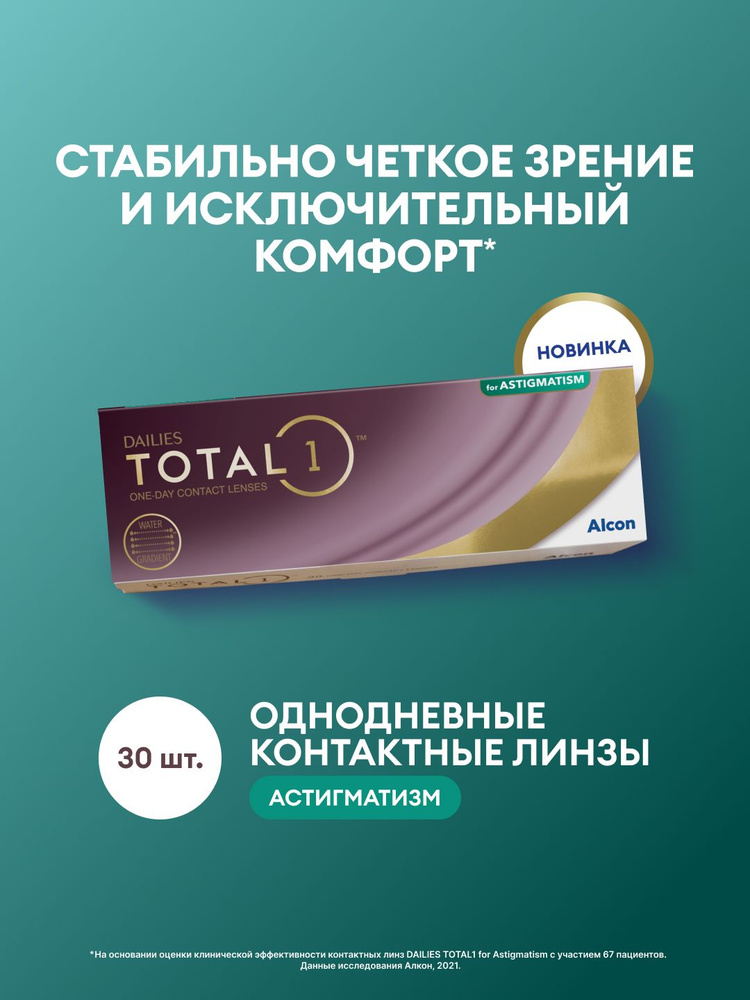 Alcon Dailies Total1 astigmatism (30 линз) CYL:-1.25, AXIS: 180, +0.75 ...