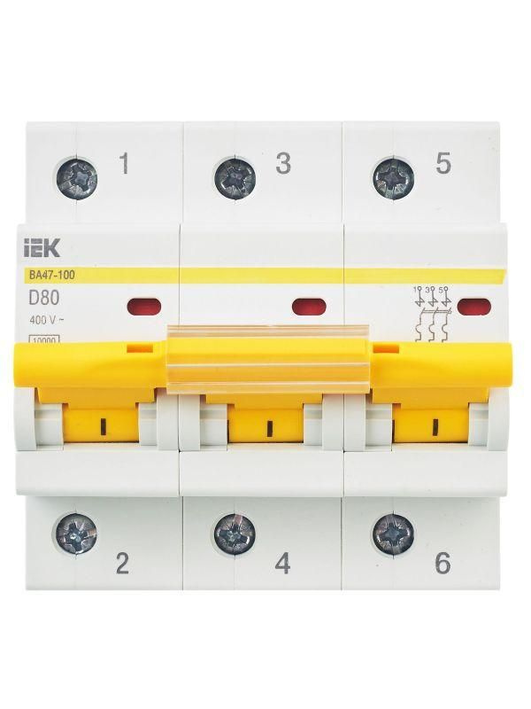 Выключатель автоматический модульный 3п D 80А 10кА ВА47-100 KARAT IEK MVA40-3-080-D купить на ...