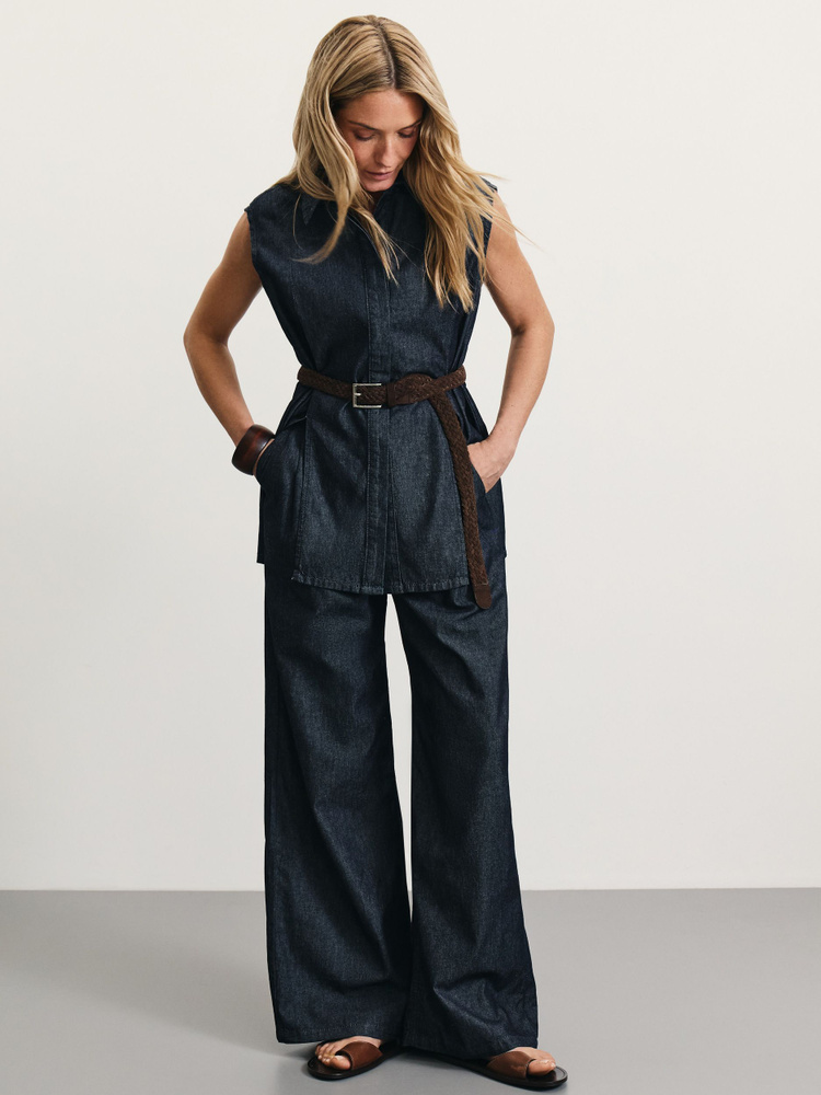 Джинсы Женский Zarina темно-синий широкие Хлопок, размер 42 свободный Молния Высокая Карманы ...