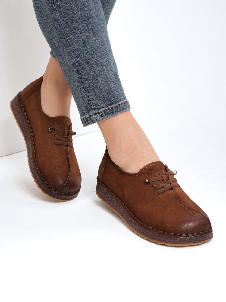 Туфли Женский Covani Нубук, размер 39 Без каблука 8 монки Россия Шнурки Анатомическая стелька ...