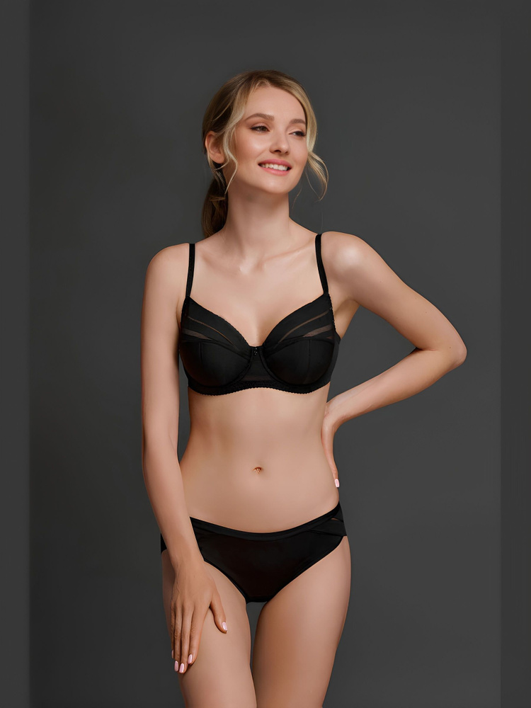 Бюстгальтер Женский Milavitsa балконет, размер 70E черный нюд Хлопок, Полиамид Повседневный ...