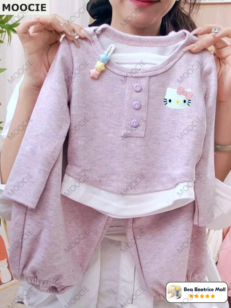 Комплект одежды Девочки MOOCIE Повседневный фиолетовый, размер 90 Полиэфирный шелк Китай На ...