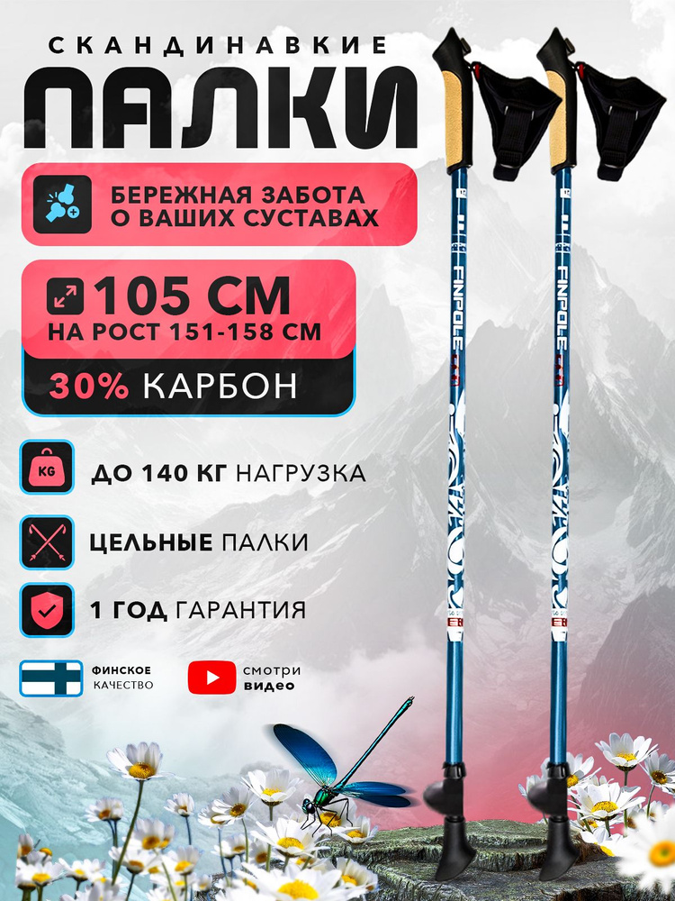 Цельные палки для скандинавской ходьбы Finpole для пожилых людей, 105 ...