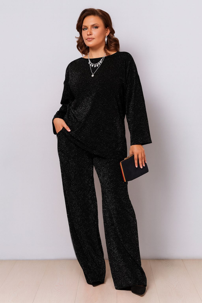 Костюм классический Женский SPARADA Вечерний/праздничный брючный черный, размер 56, 58 Трикотаж ...