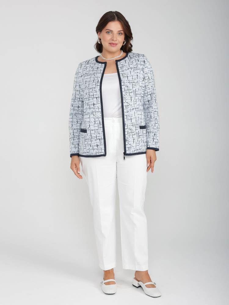 Пиджак Женский BONADI джинс, размер 52 Шерсть, Акрил полуприлегающий Длинный жакет-"шанель ...