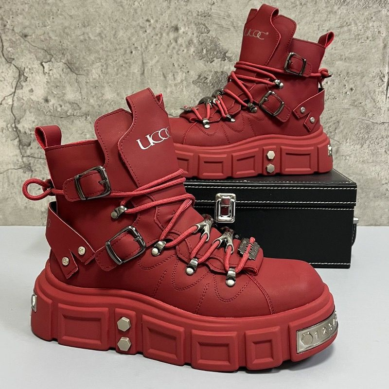 Ботинки в байкерском стиле Женский, Мужской бордовый, размер 43 На ...